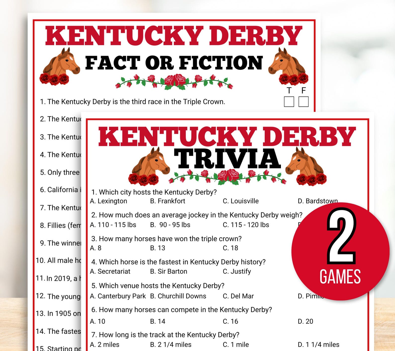 Kentucky Derby Trivia Game, Kentucky Derby Game, Kentucky Derby Trivia ...