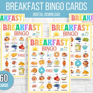 Breakfast Bingo, 60 Printable Breakfast Bingo Cards, Breakfast Bingo ...