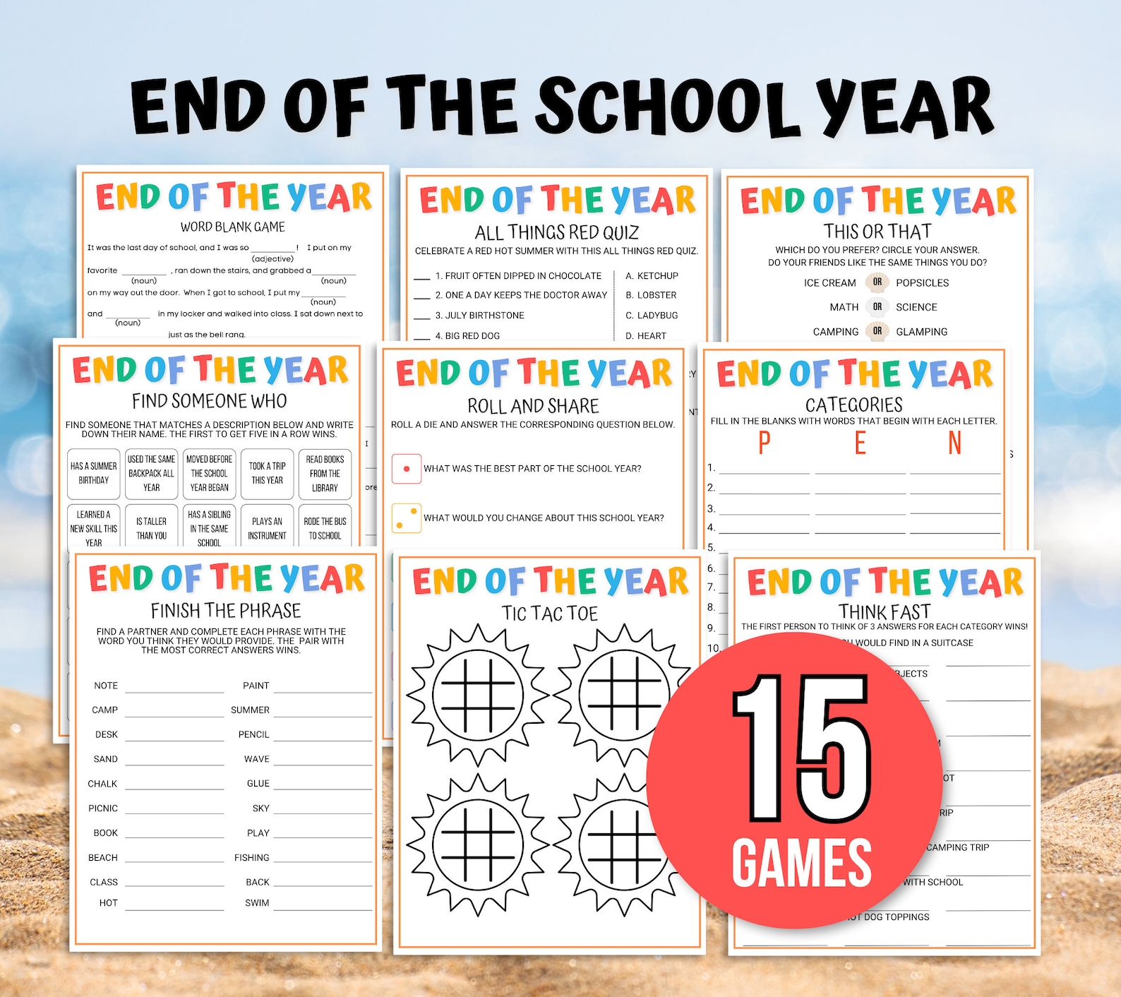 End of Year Party Games, Last Day of School Game Bundle, End of School ...