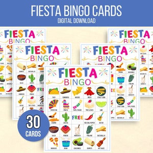 Fiesta Bingo, 30 Printable Fiesta Bingo Cards, Fiesta Activity for Kids ...