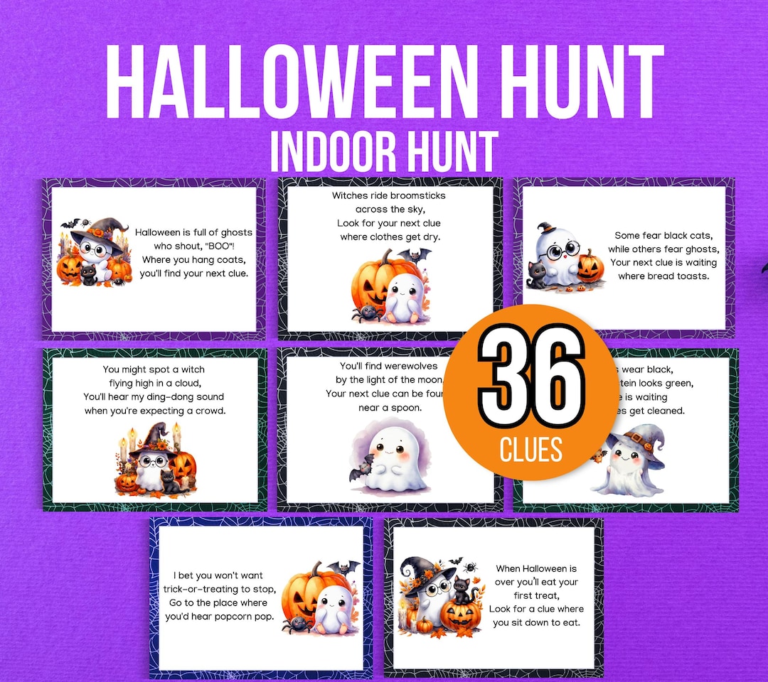 Indoor Halloween Treasure Hunt, Indoor Halloween Scavenger Hunt, 36 ...