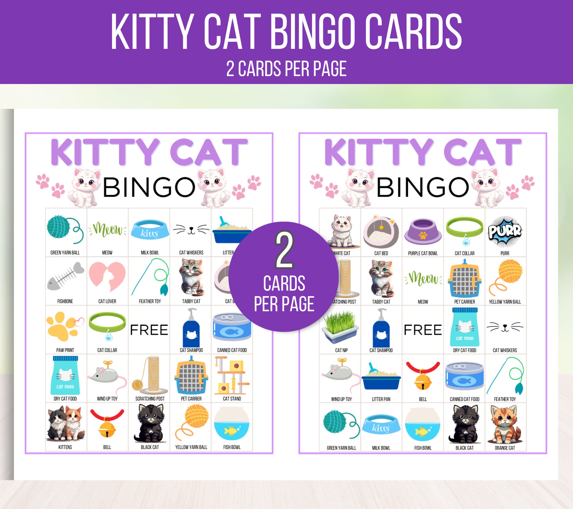 Cat Bingo, 30 Printable Kitty Cat Bingo Cards, Cat Birthday Party Game ...