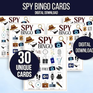 Spy Bingo, 30 Printable Spy Bingo Cards, Spy Party Game, Spy Activity ...