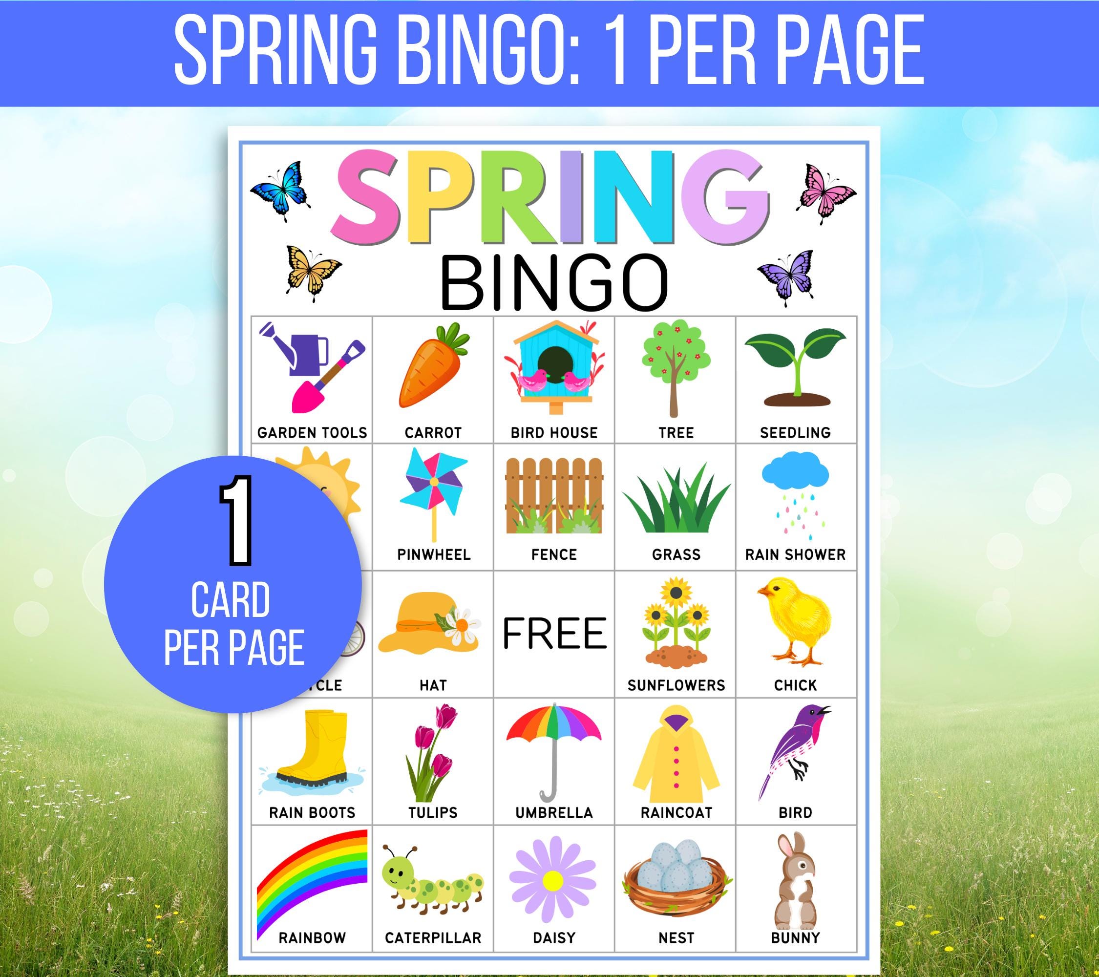 Spring Bingo, 30 Printable Spring Bingo Cards, Spring Party Game ...
