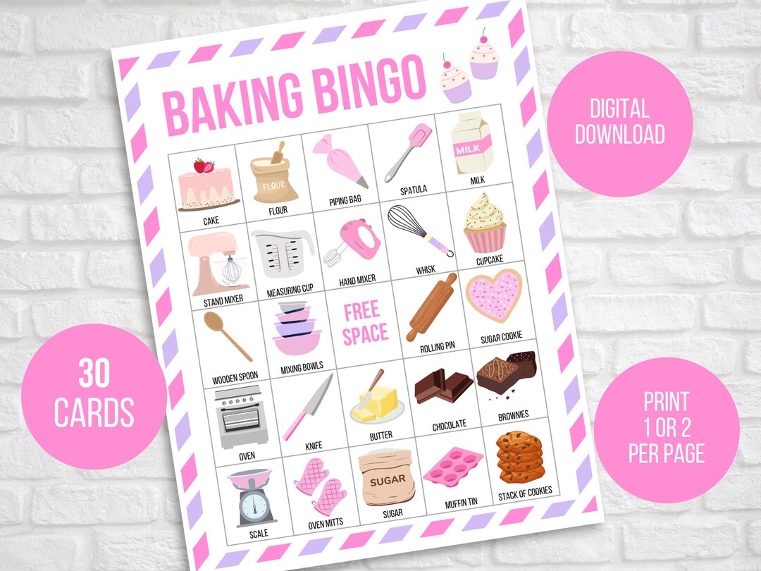 Baking Bingo 30 Printable Baking Bingo Cards Baking - Etsy