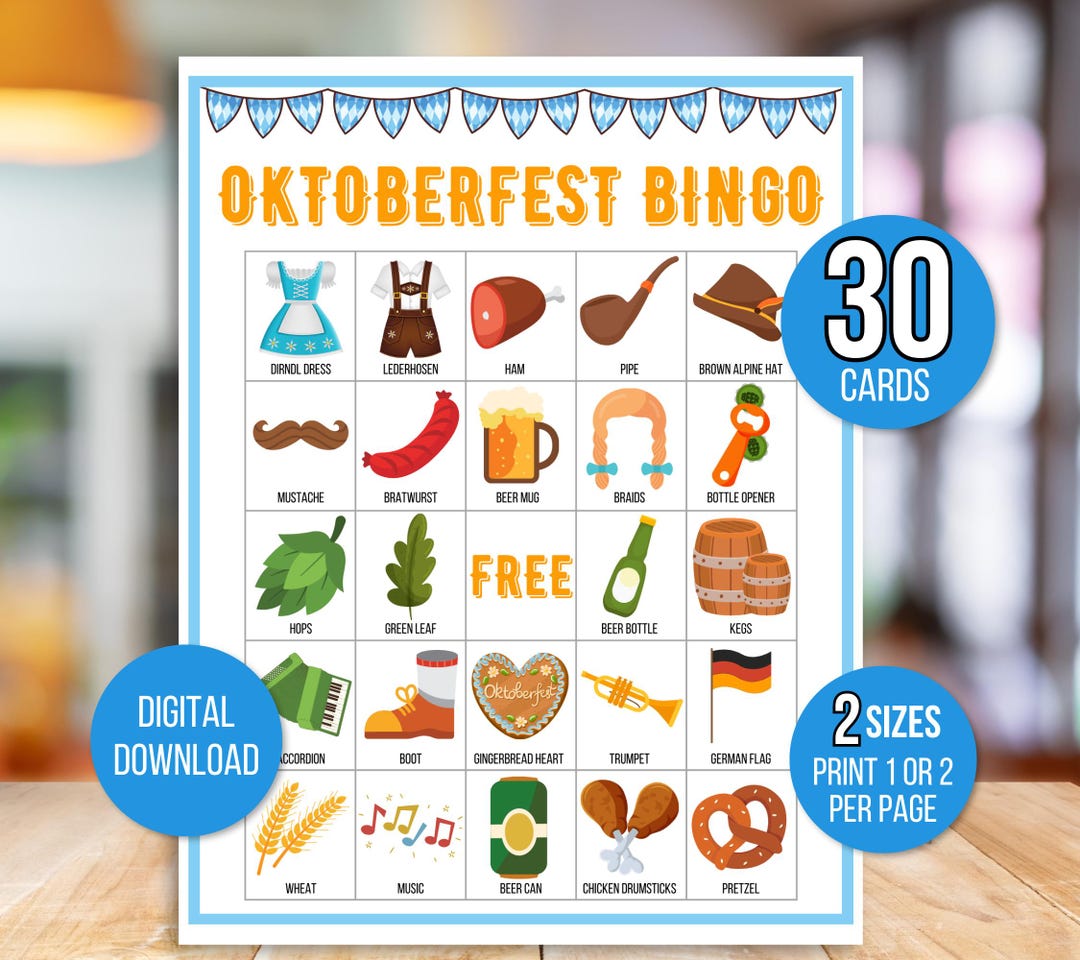 Oktoberfest Bingo, 30 Oktoberfest Bingo Cards, Oktoberfest Activity ...