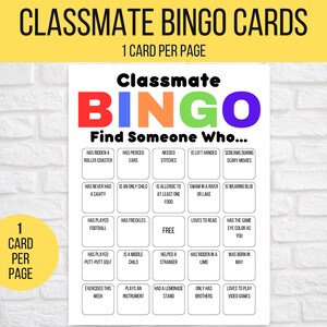 Classmate Bingo, Get to Know You Bingo, Find Someone Who Bingo, Find ...