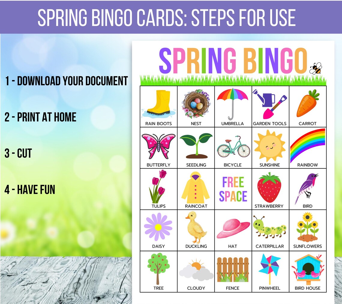 Printable Spring Bingo, 30 Spring Bingo Cards, Spring Activity for Kids ...