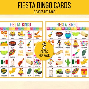 Fiesta Bingo, 30 Printable Fiesta Bingo Cards, Fiesta Activity for Kids ...
