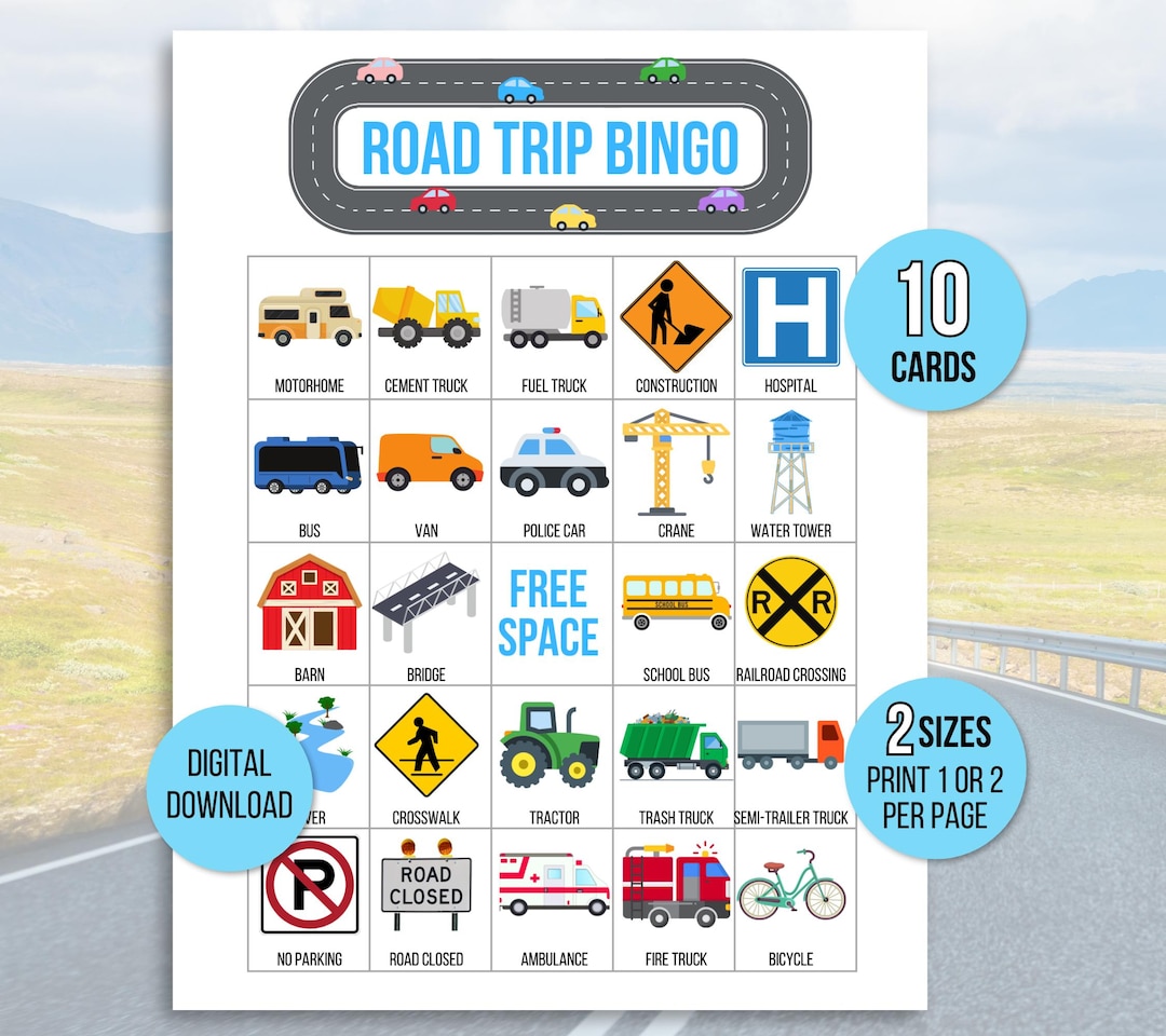 Road Trip Bingo, 10 Printable Road Trip Bingo Cards, Travel Bingo ...