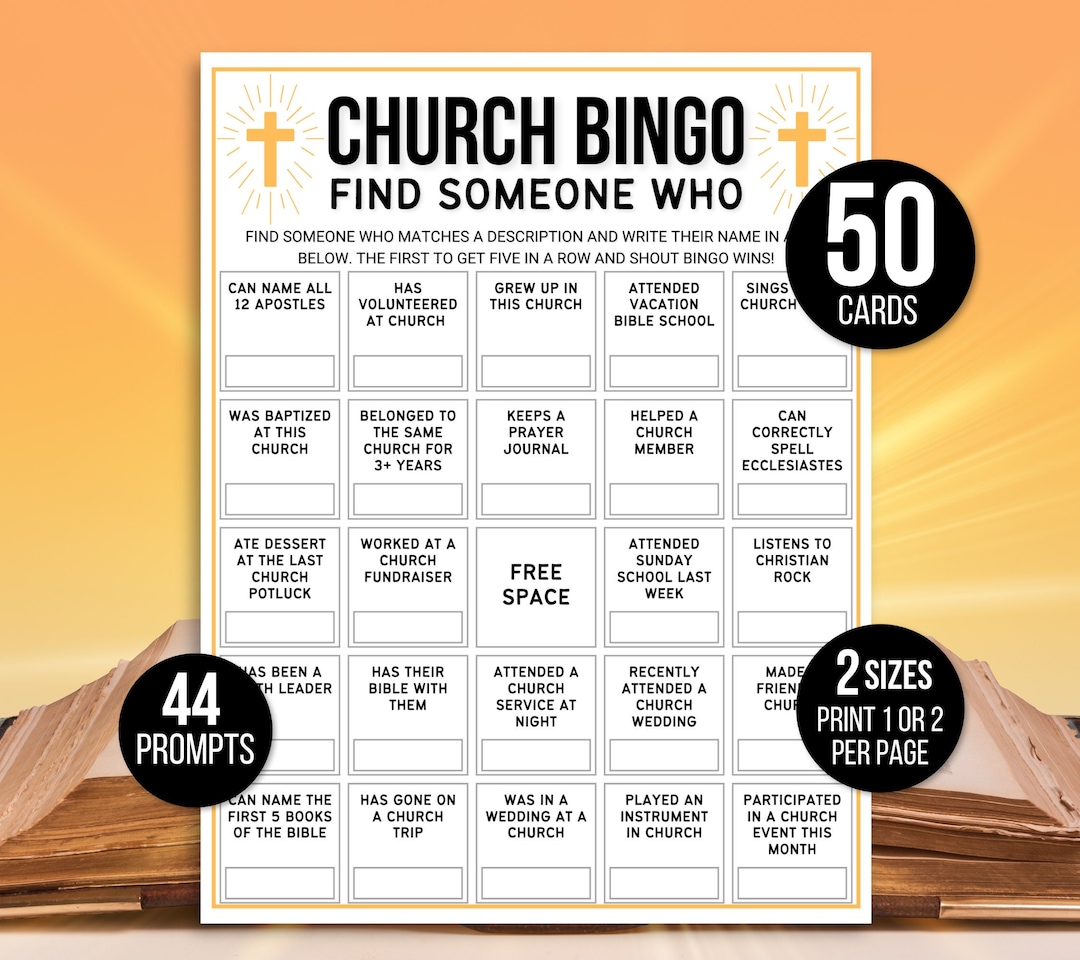 Church Bingo, 50 Church Bingo Cards, Christian Bingo, Find Someone Who ...
