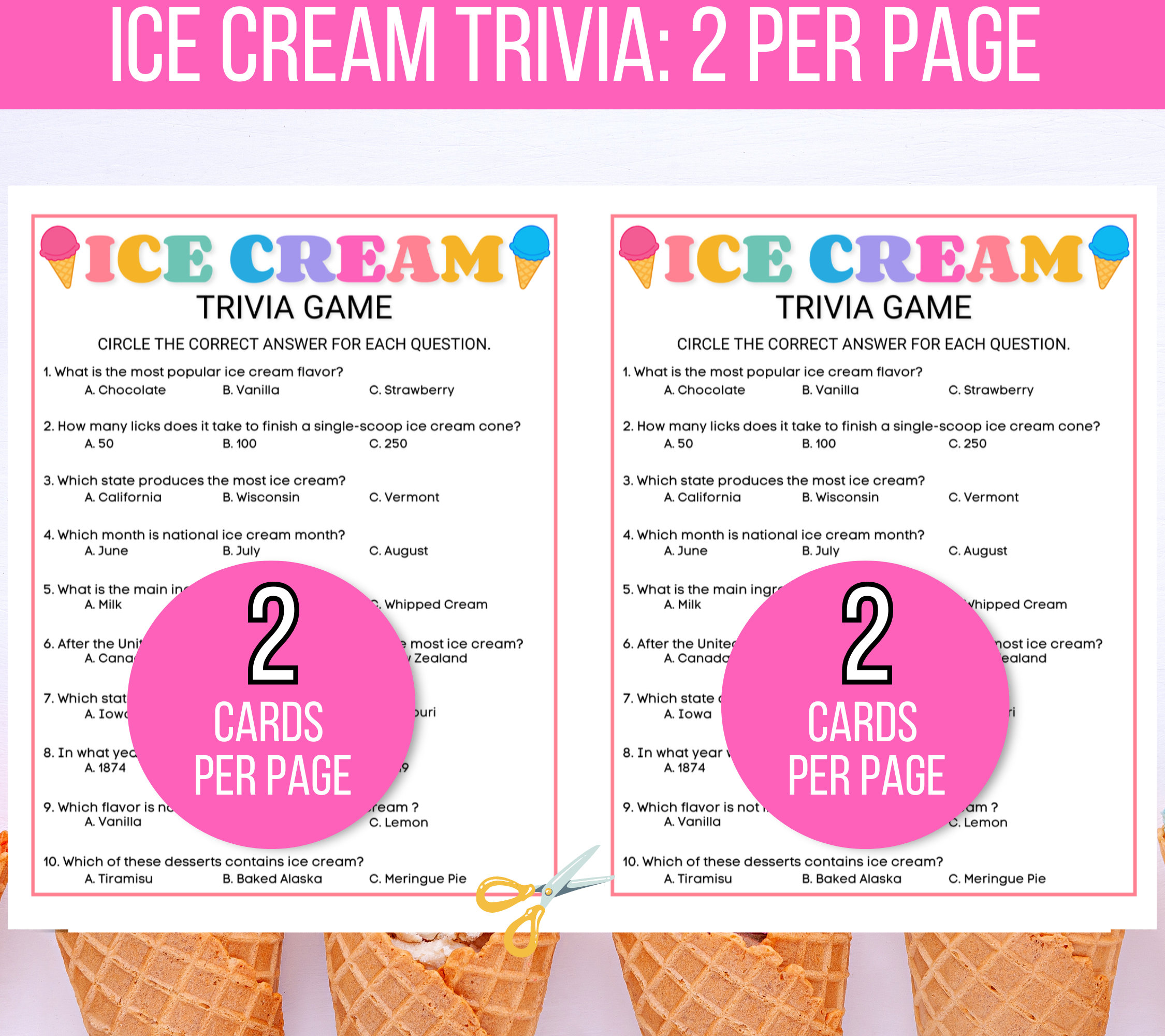 Ice Cream Trivia Game, Ice Cream Game, Ice Cream Social Game,ice Cream ...