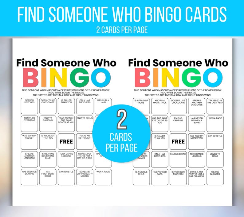 Get to Know You Bingo, Find Someone Who Bingo, Find the Guest Bingo ...