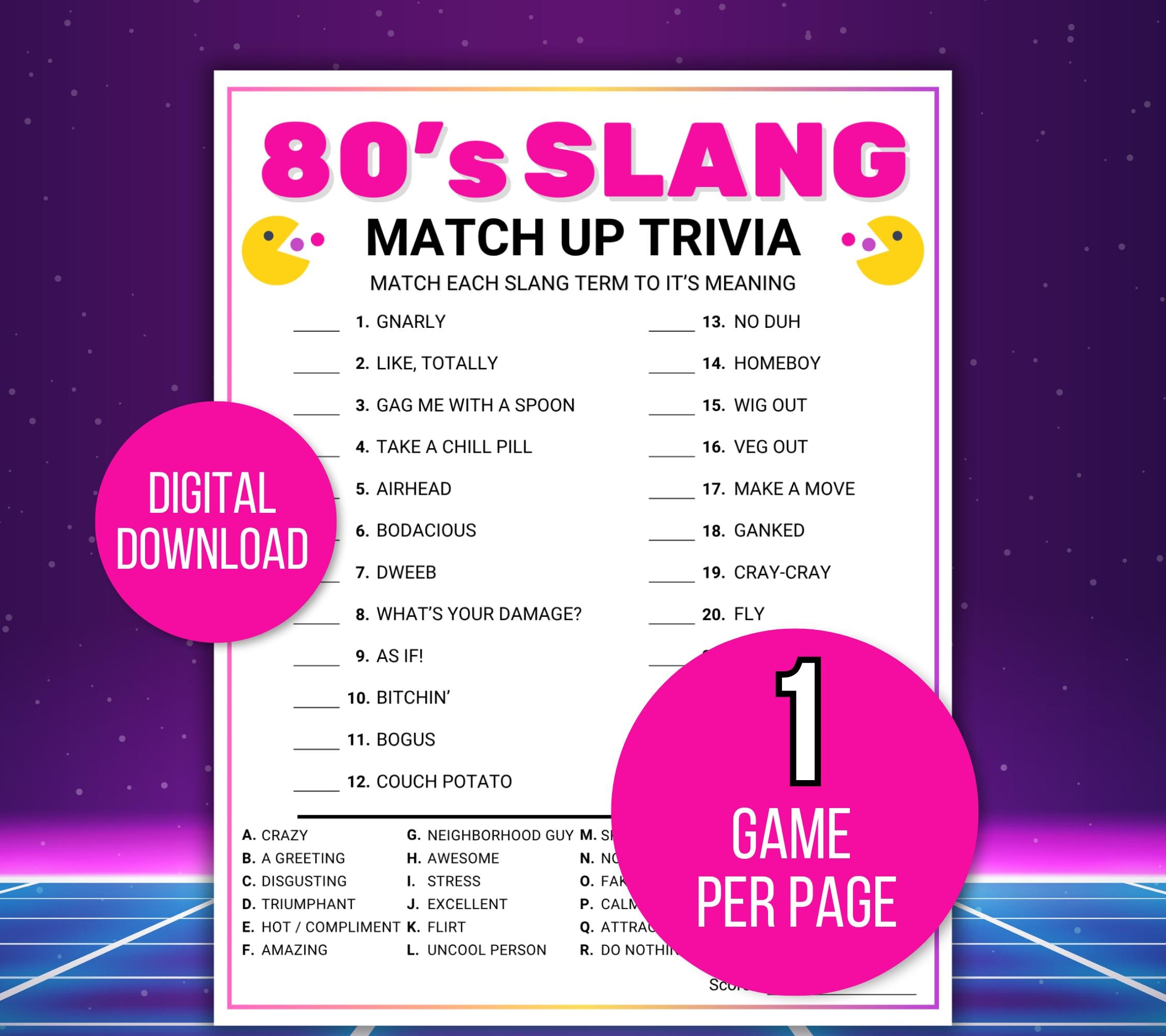 80s Trivia Game, 80s Game, 80s Slang Game, 80s Pop Culture Quiz, Fun ...