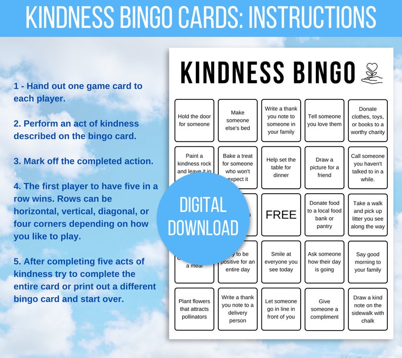 Kindness Bingo, 3 Kindness Bingo Cards, Acts of Kindness Bingo, Kid's ...