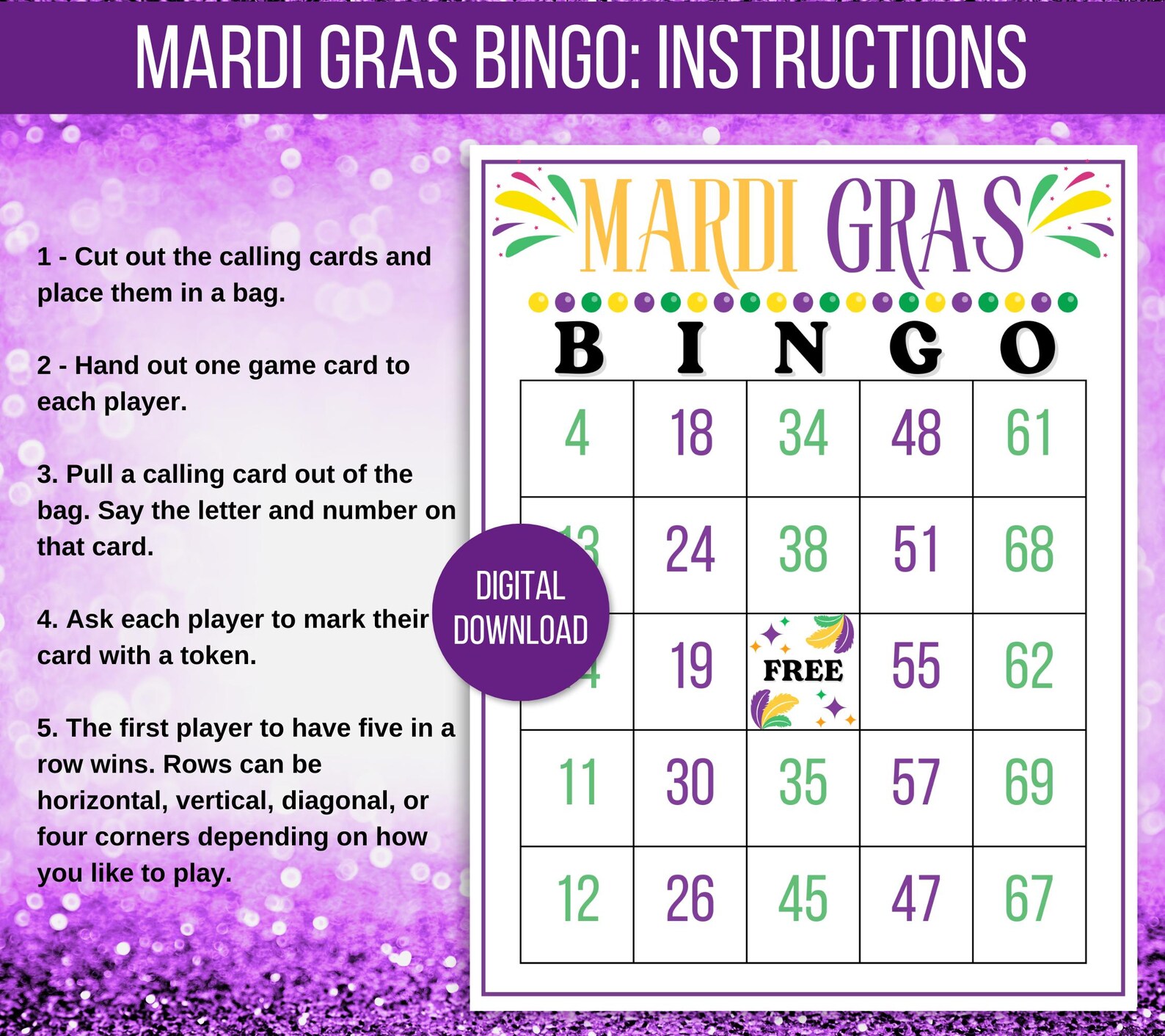 Mardi Gras Bingo, 200 Mardi Gras Bingo Cards, Mardi Gras Party Game ...