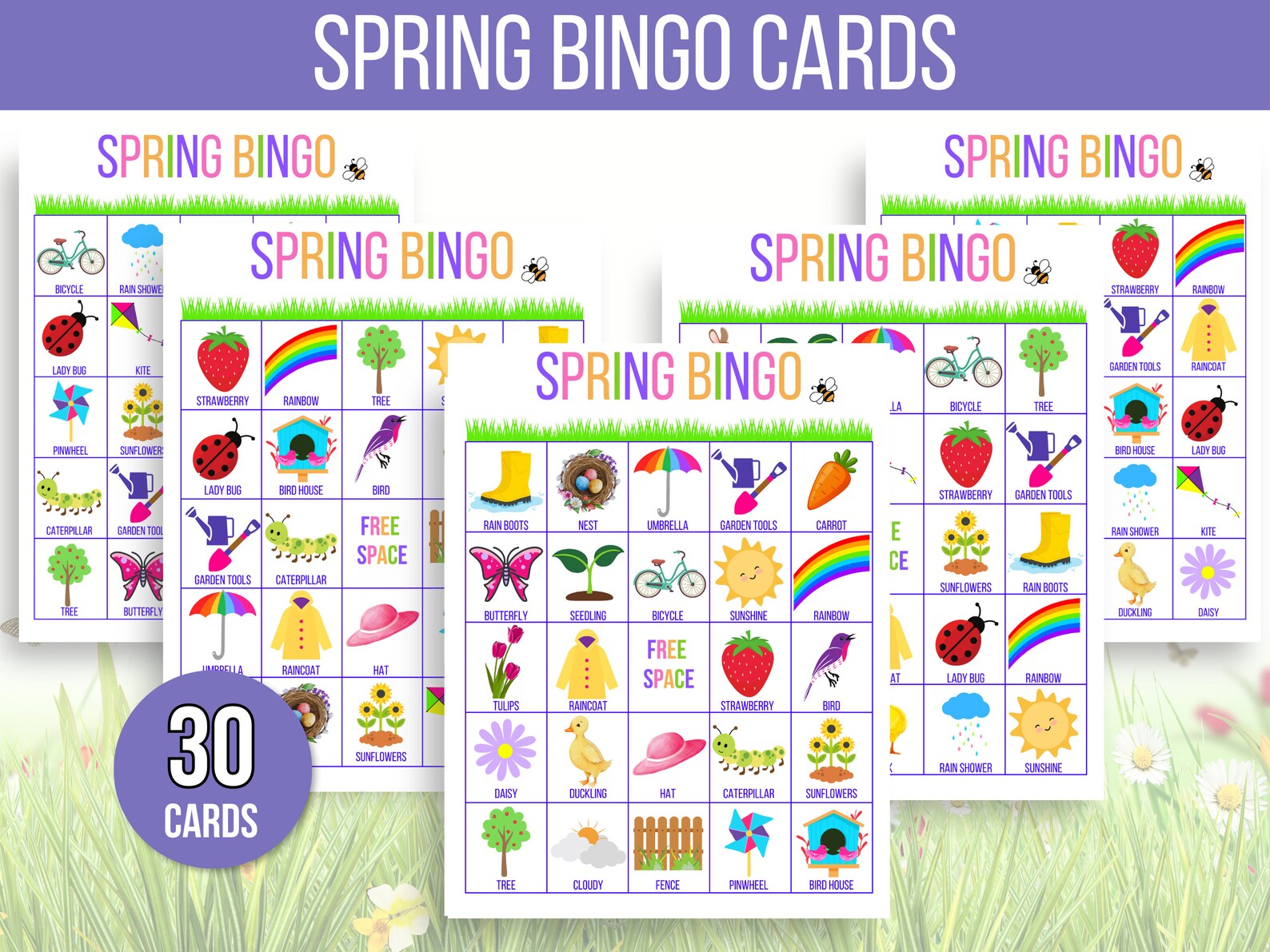 Printable Spring Bingo, 30 Spring Bingo Cards, Spring Activity for Kids ...