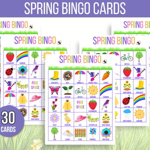 Printable Spring Bingo, 30 Spring Bingo Cards, Spring Activity for Kids ...