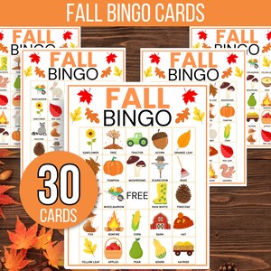 Fall Bingo, 30 Fall Bingo Cards, Fall Picture Bingo, Autumn Bingo ...