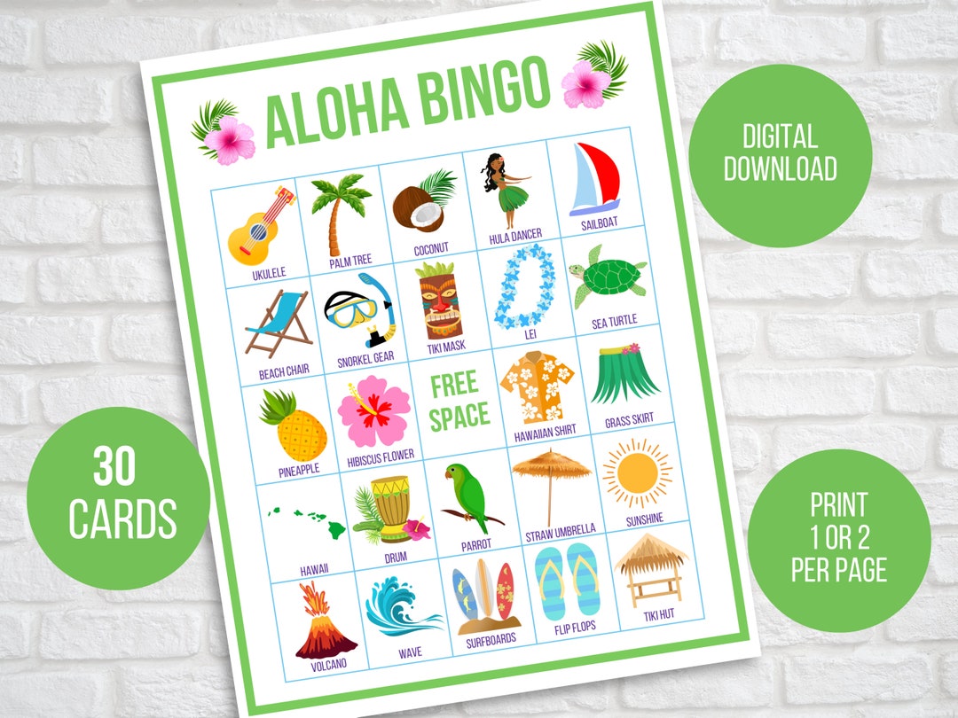 Aloha Bingo Luau Bingo Hawaiian Bingo 30 Printable Luau - Etsy