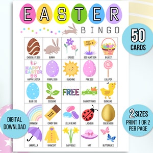 Easter Bingo, 50 Printable Easter Bingo Cards, Easter Activity for Kids ...