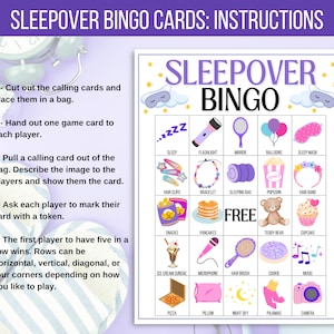 Sleepover Bingo, Sleepover Game, Slumber Party Bingo, Pajama Party ...