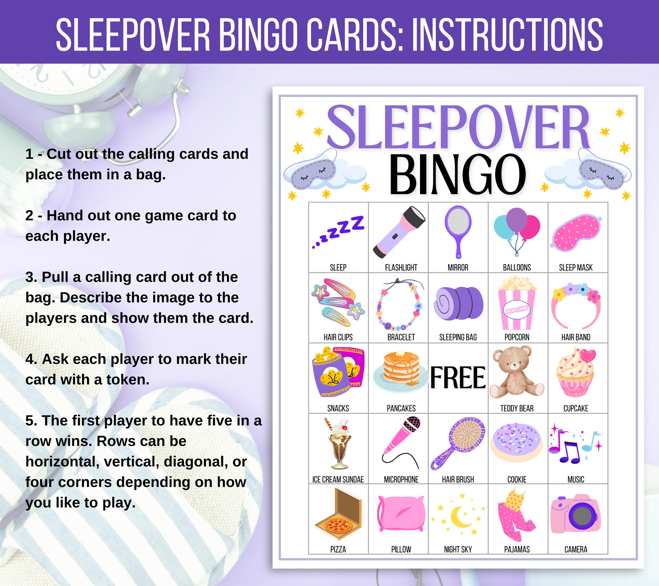 Sleepover Bingo, Sleepover Game, Slumber Party Bingo, Pajama Party ...