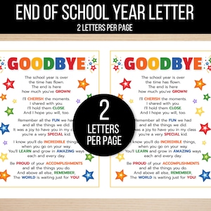 End of School Year Letter for Students, Gift From Teacher, Last Day of ...