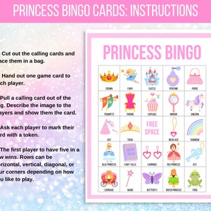 Princess Bingo, 30 Printable Princess Bingo Cards, Princess Birthday ...