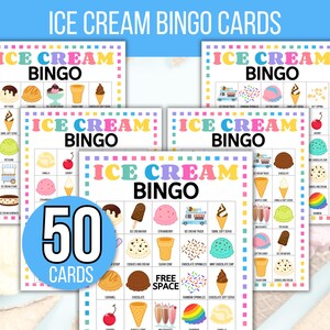 Ice Cream Bingo, 50 Printable Ice Cream Bingo Cards, Ice Cream Birthday ...