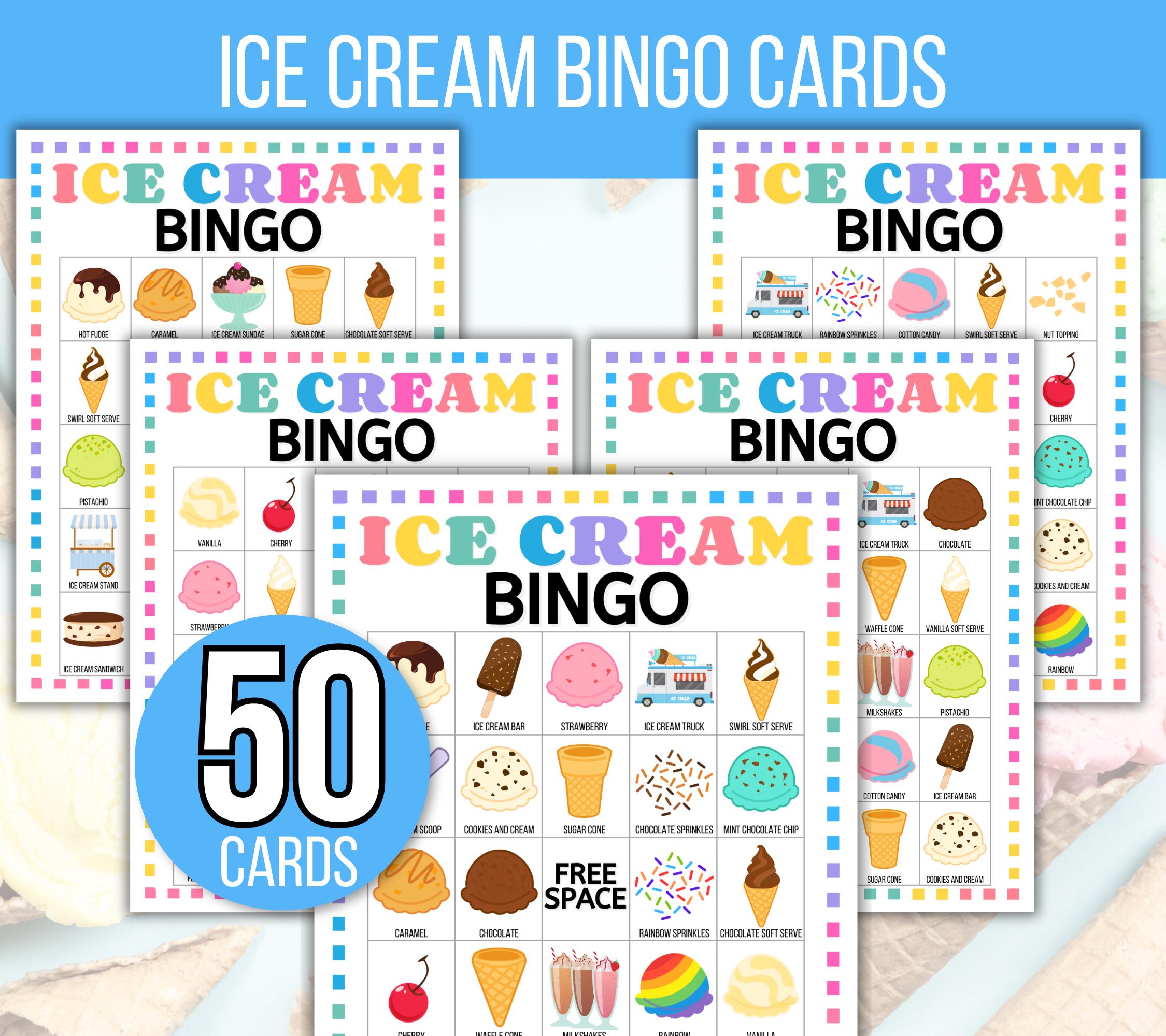 Ice Cream Bingo, 50 Printable Ice Cream Bingo Cards, Ice Cream Birthday ...