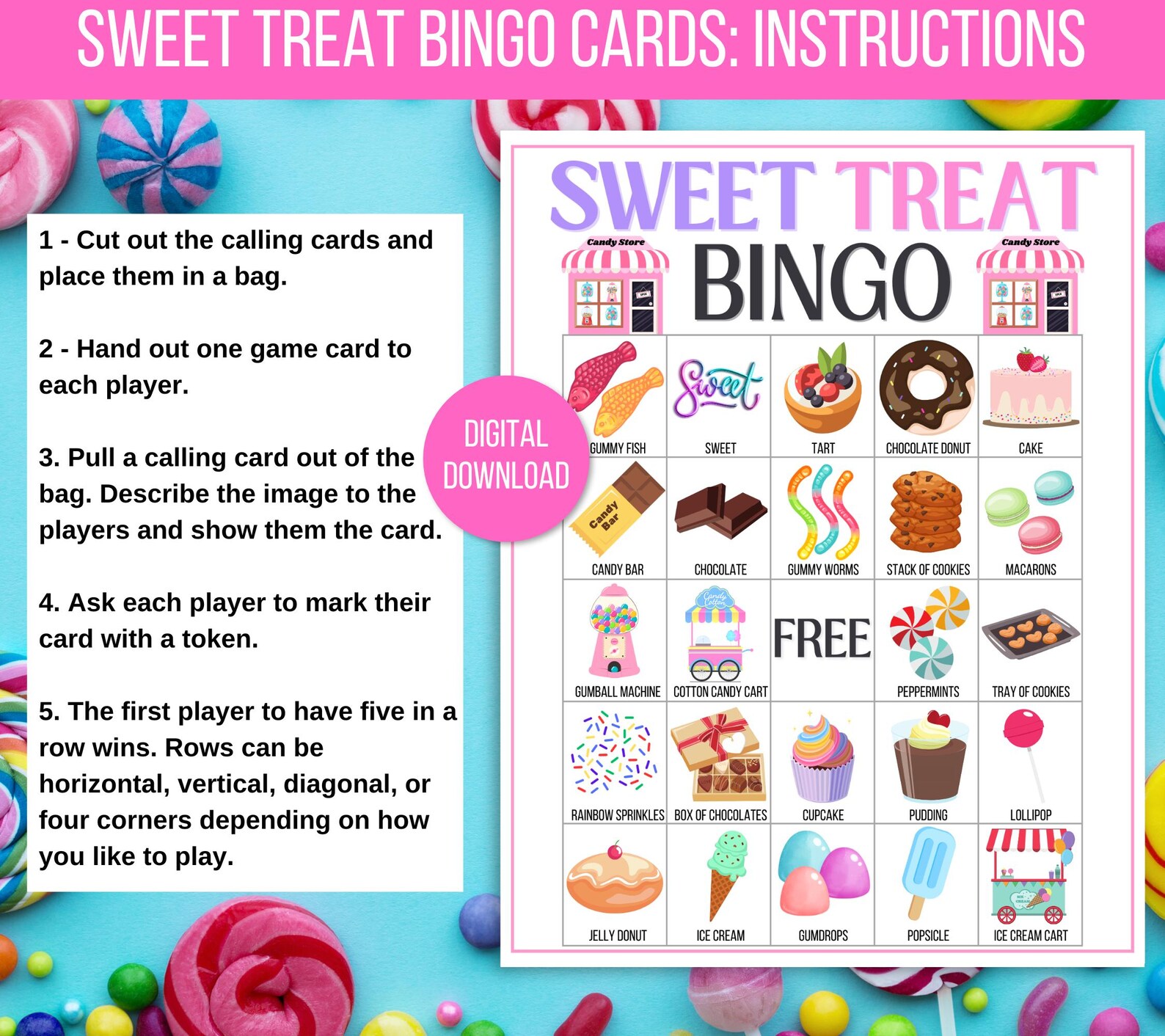 Sweet Treats Bingo, Candy Bingo, 30 Printable Candy Bingo Cards, Candy ...