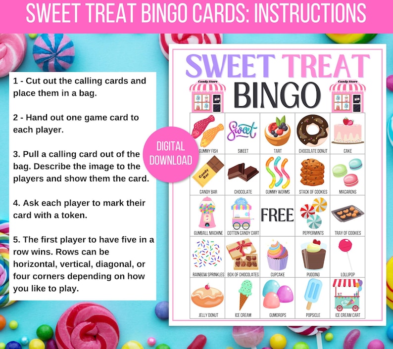 Sweet Treats Bingo, Candy Bingo, 30 Printable Candy Bingo Cards, Candy ...
