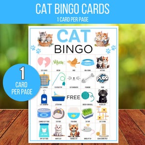 Cat Bingo, 30 Printable Cat Bingo Cards, Cat Birthday Party Game, Cat ...