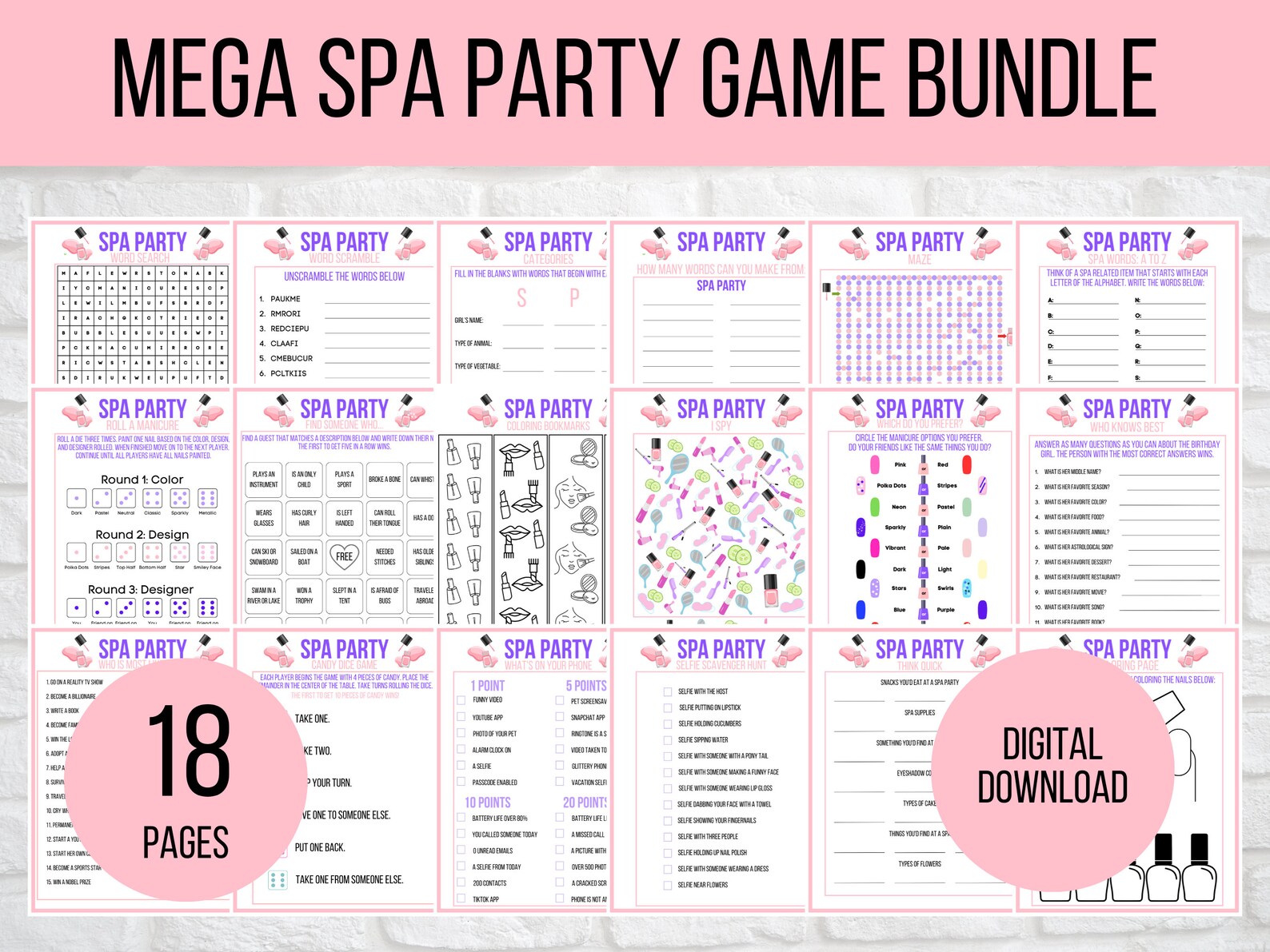 Spa Party Games Printable Spa Party Activities Girls Spa - Etsy UK
