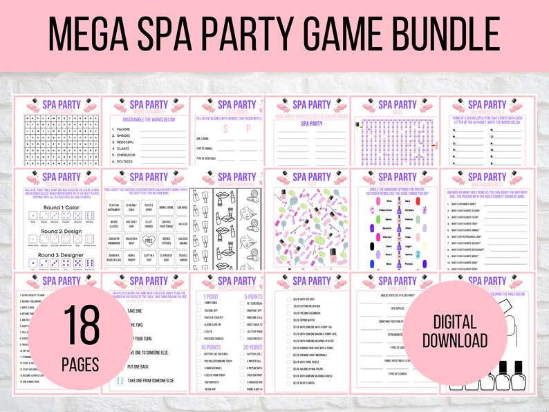 Spa Party Games Printable Spa Party Activities Girls Spa - Etsy