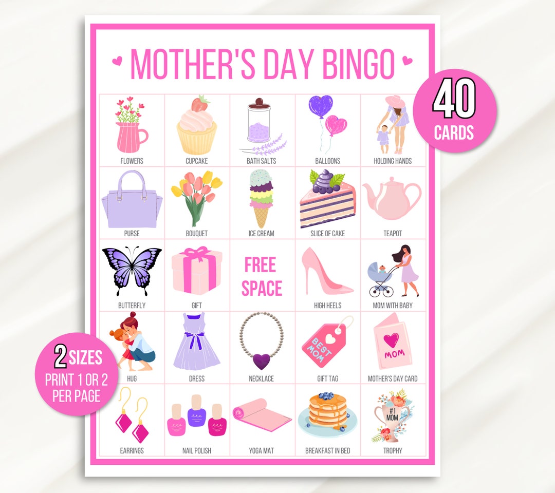 Bingo para el Día de la Madre para imprimir, 40 tarjetas de bingo para ...
