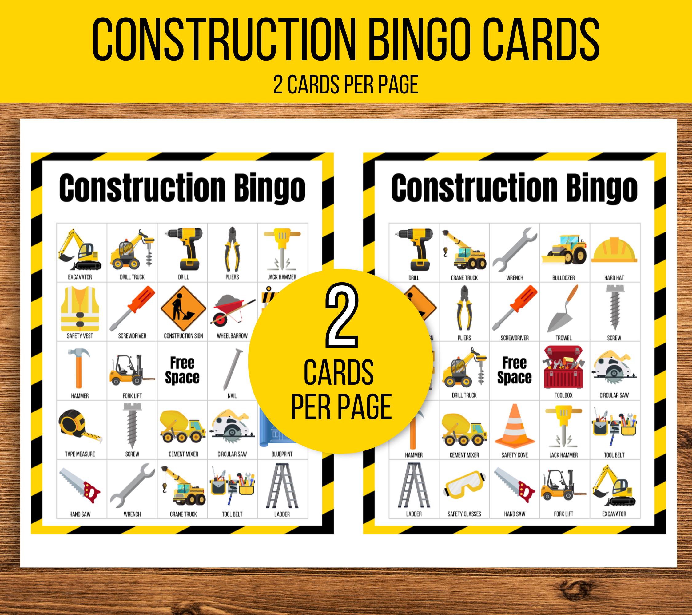 Construction Bingo, 30 Printable Construction Bingo Cards, Construction ...