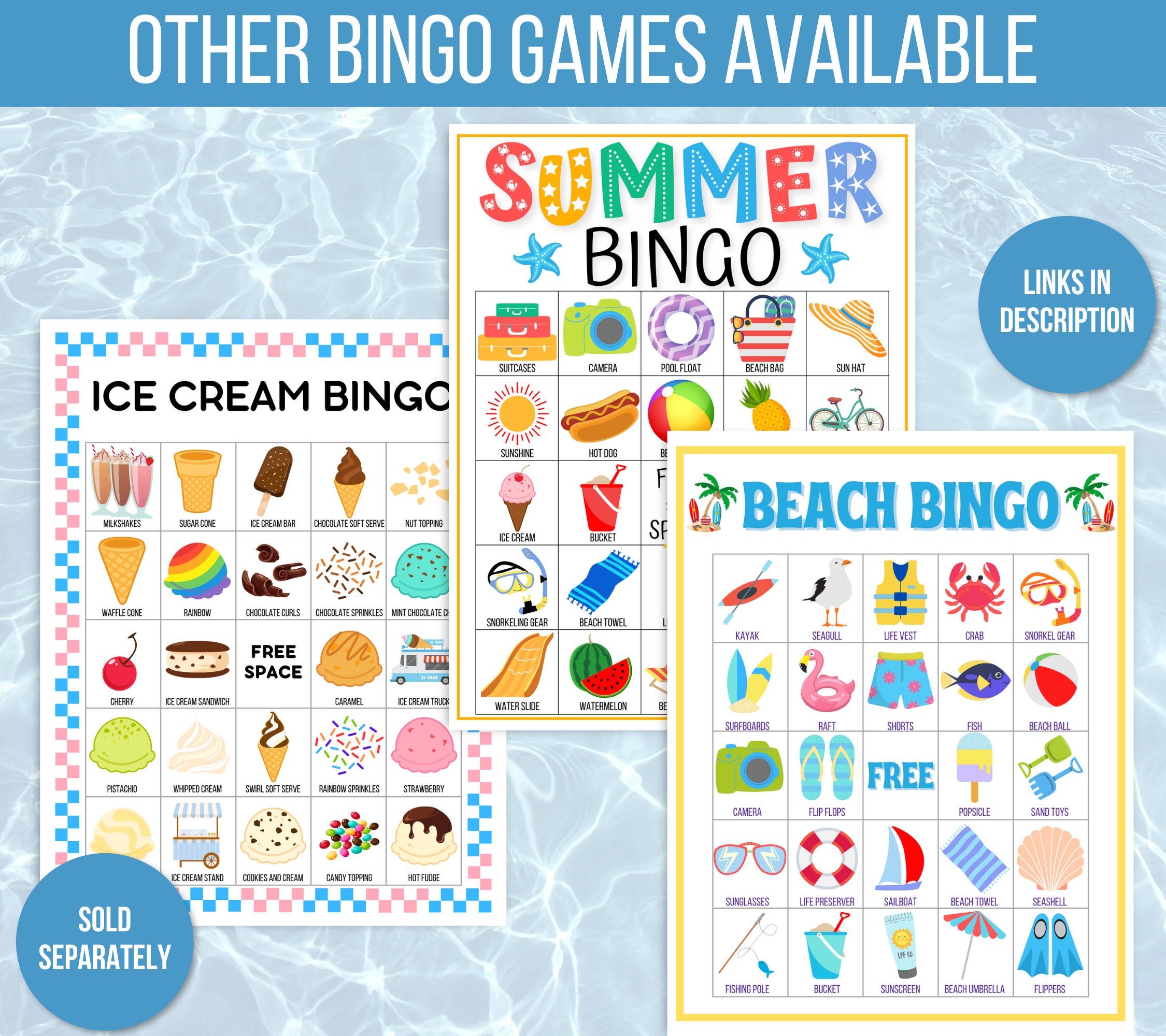 Pool Party Bingo, 30 Unique Printable Pool Bingo Cards, Pool Party Game ...