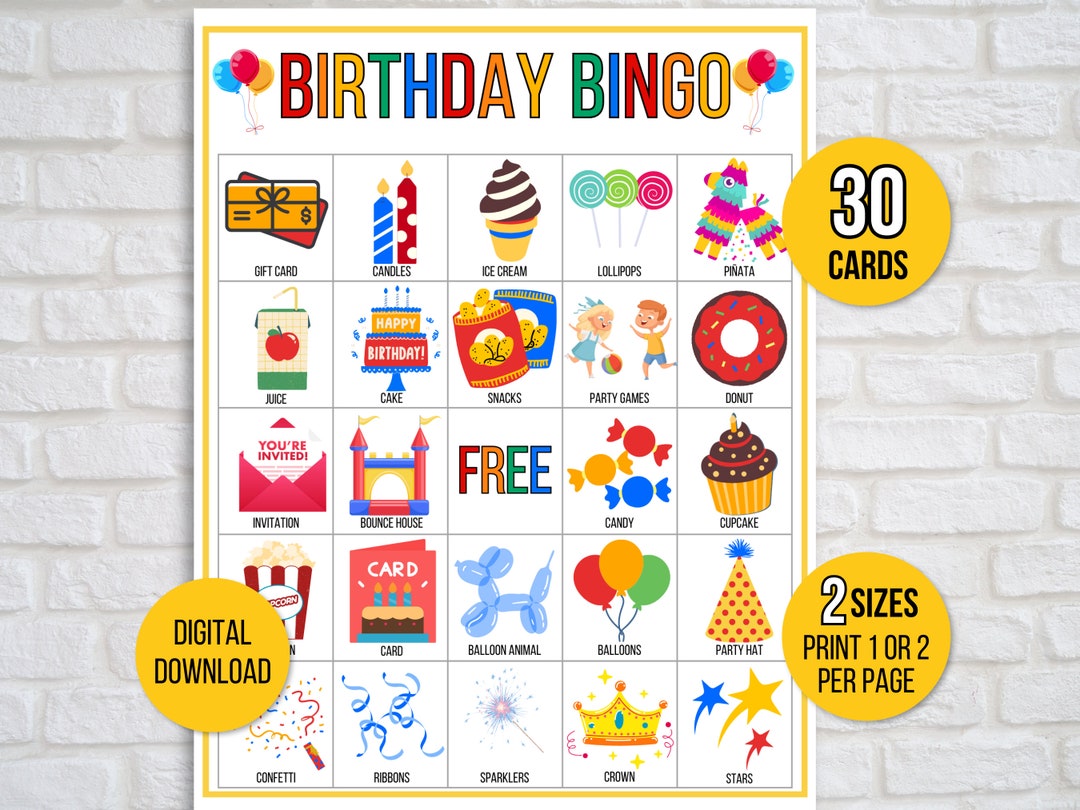 Birthday Bingo, 30 Birthday Party Bingo Cards, Birthday Game, Happy ...