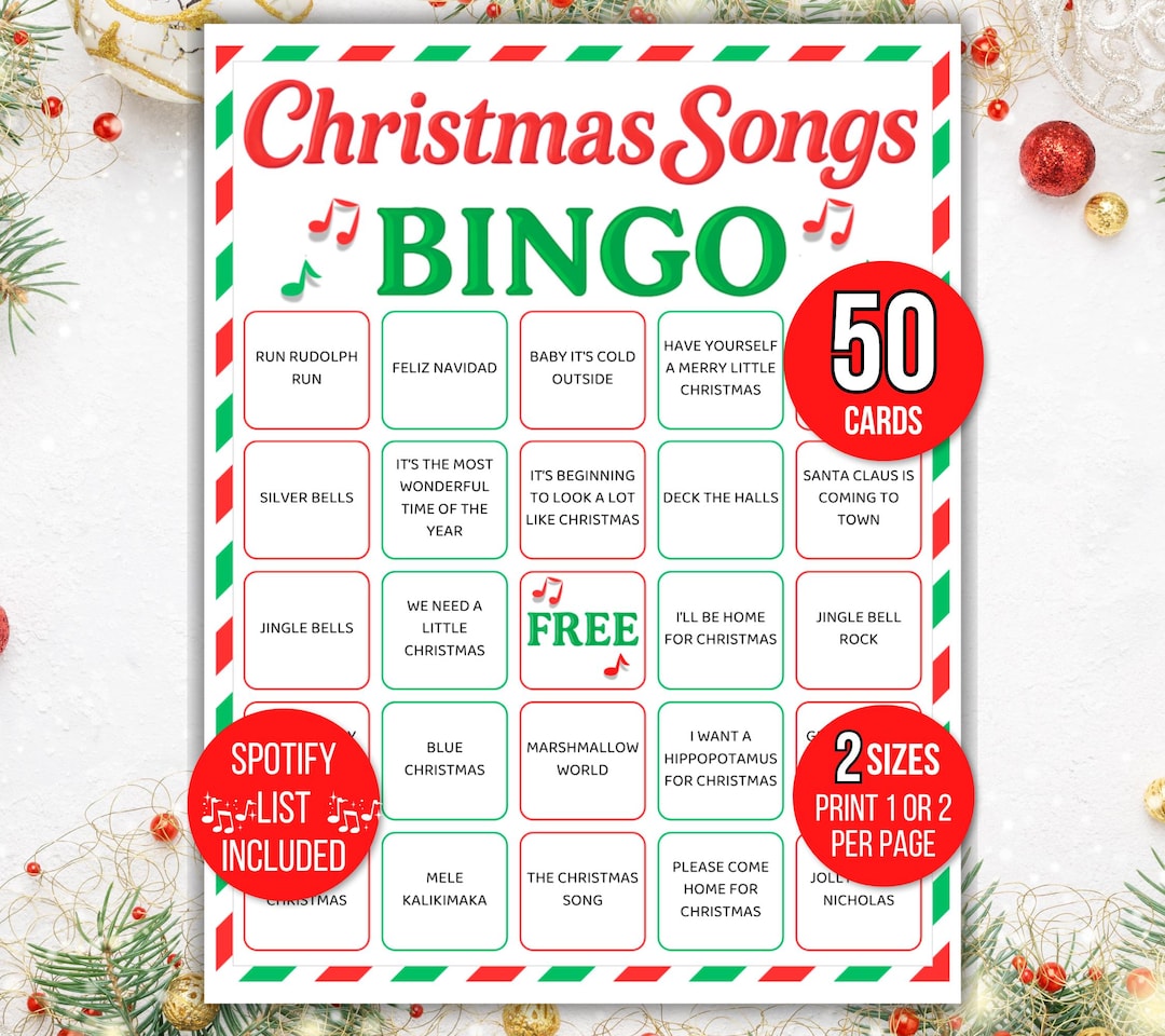 Christmas Songs Bingo, 50 Printable Christmas Songs Bingo Cards ...