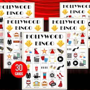 Movie Bingo, 30 Movie Bingo Cards, Hollywood Bingo, Movie Night Bingo ...