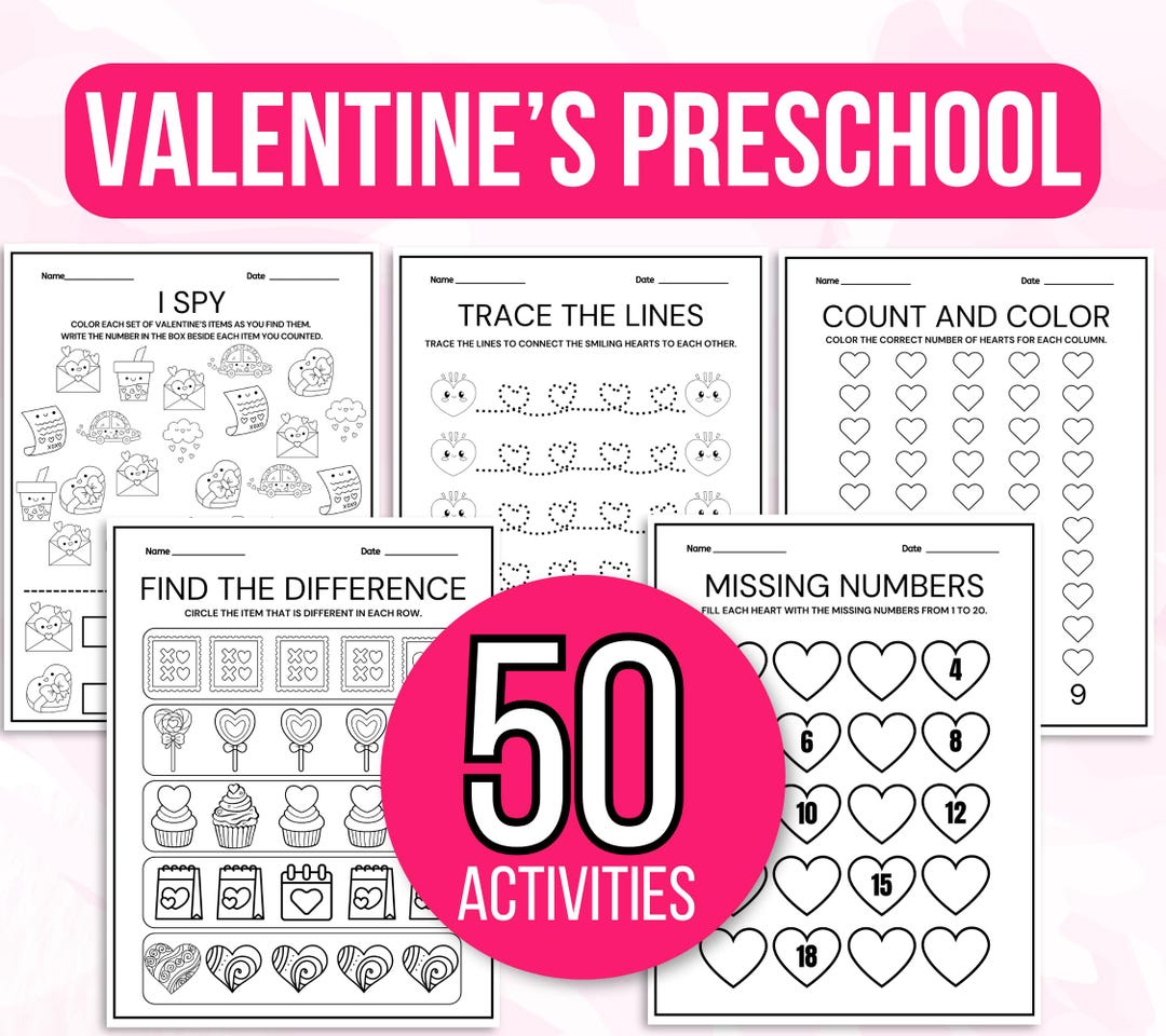 Valentines Preschool Pack, Valentine's Coloring, Valentine's Tracing ...
