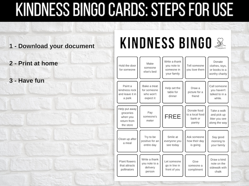 Kindness Bingo 3 Kindness Bingo Cards Acts of Kindness - Etsy