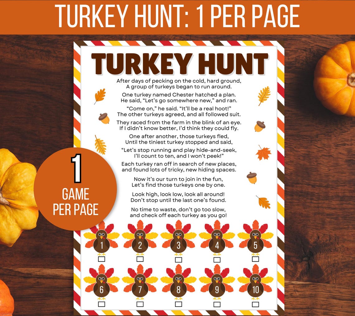 Thanksgiving Scavenger Hunt, Turkey Hunt Game, Thanksgiving Treasure ...