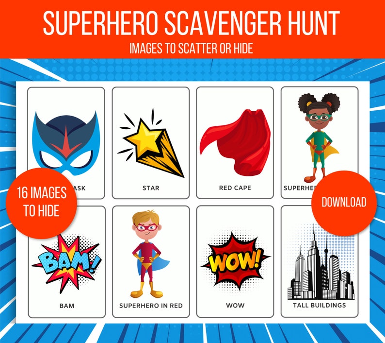 Superhero Scavenger Hunt, Superhero Game, Superhero Birthday, Superhero ...