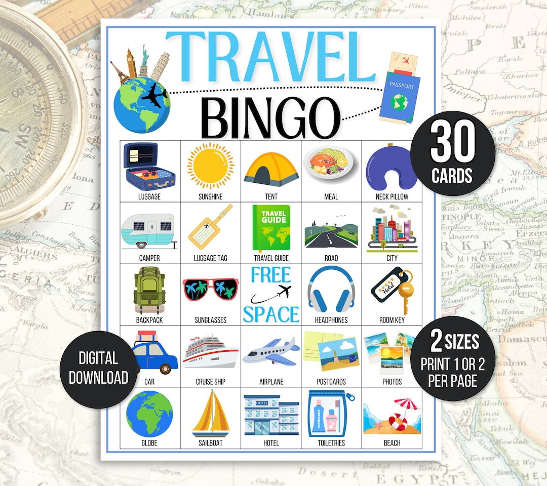 Travel Bingo, 30 Printable Travel Bingo Cards, Cruise Bingo, Road Trip ...