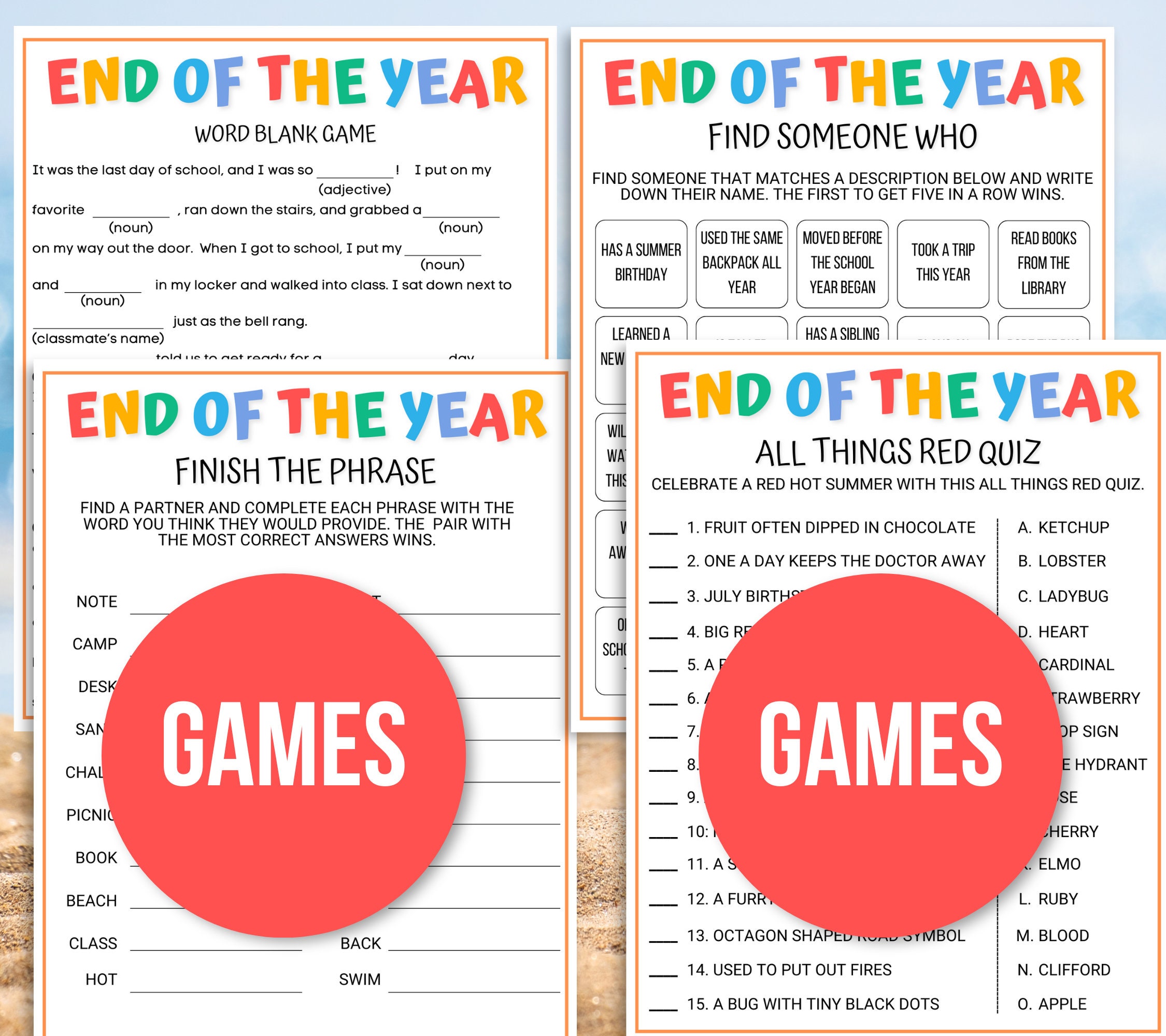 End of Year Party Games, Last Day of School Game Bundle, End of School ...