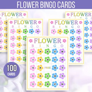 Flower Bingo, 100 Spring Bingo Cards, Flower Carte Bingo, Spring ...