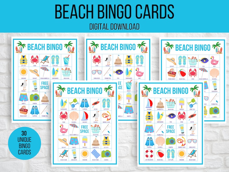 Beach Bingo Fun in the Sun Bingo 30 Printable Beach Bingo - Etsy